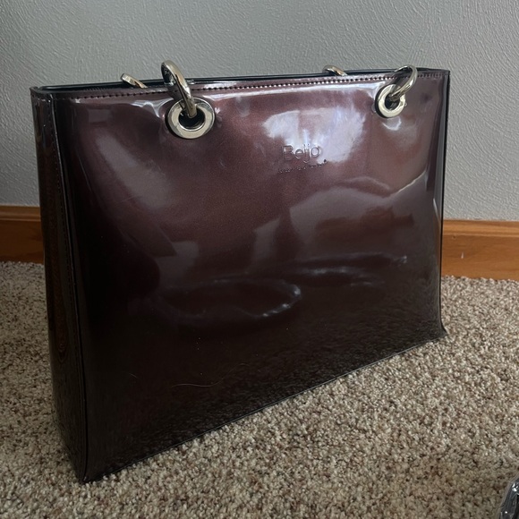 Beijo | Bags | Beijo Brown Burgundy Patent Leather Tote Bag | Poshmark